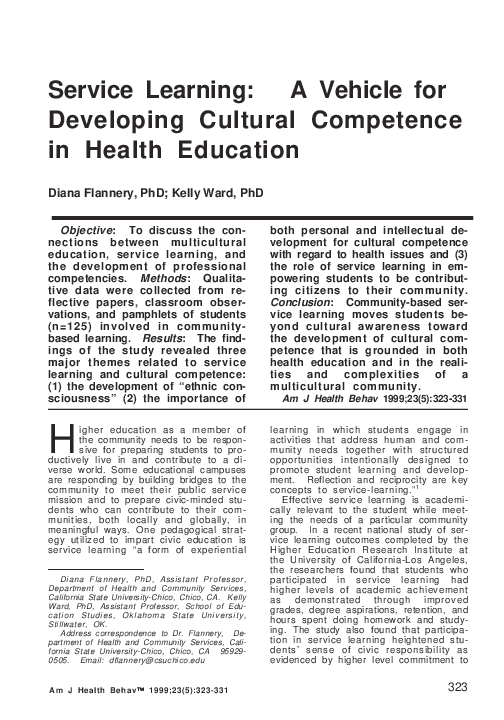 (PDF) Service Learning: A Vehicle for Developing Cultural Competence in Health Education