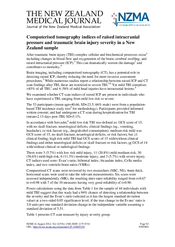 (PDF) Computerised tomography indices of raised intracranial pressure ...