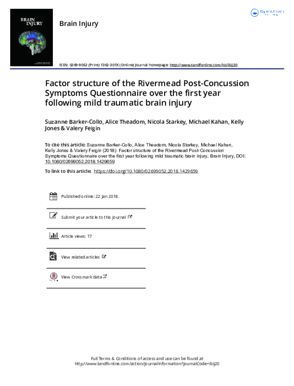 (PDF) Factor structure of the Rivermead Post-Concussion Symptoms Questionnaire over the first ...