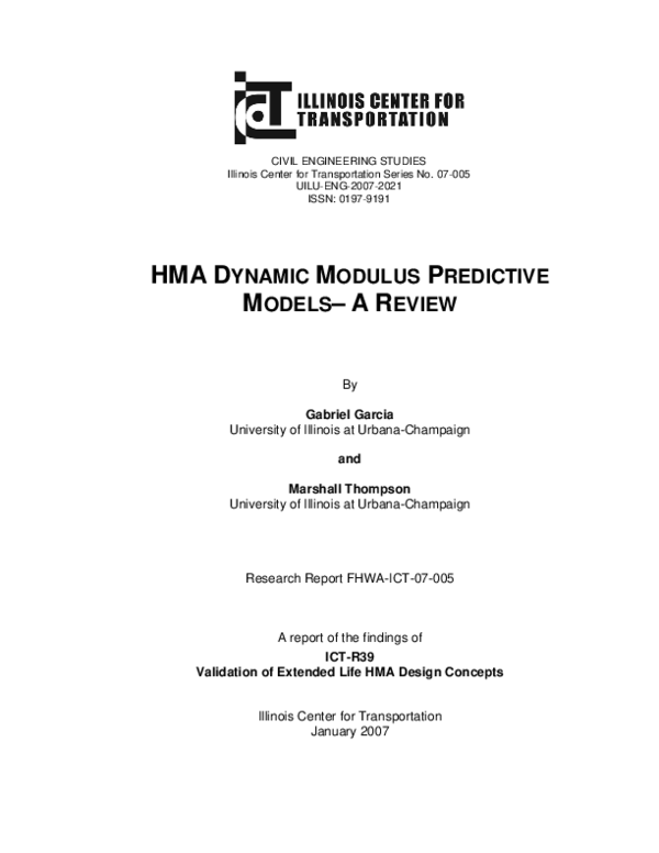 (PDF) Hma Dynamic Modulus Predictive Models a Review