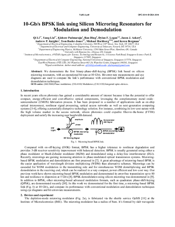 (PDF) 10-Gb/s BPSK link using Silicon Microring Resonators for ...