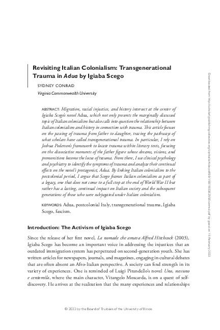 (PDF) Revisiting Italian Colonialism: Transgenerational Trauma in Adua ...