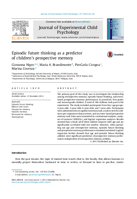(PDF) Episodic future thinking as a predictor of children’s prospective ...