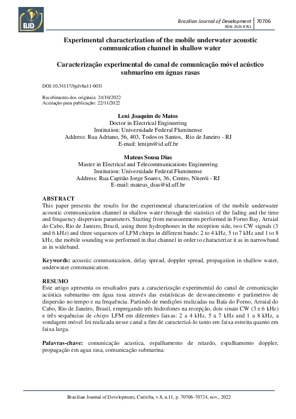 (PDF) Experimental characterization of the mobile underwater acoustic ...