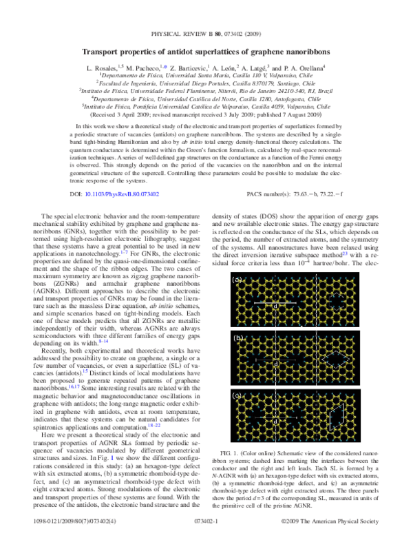 (PDF) Transport properties of antidot superlattices of graphene nanoribbons