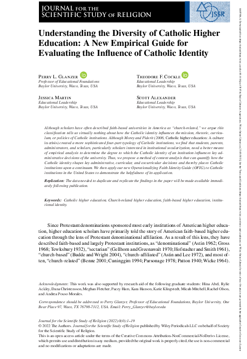 (PDF) Understanding the Diversity of Catholic Higher Education: A New ...