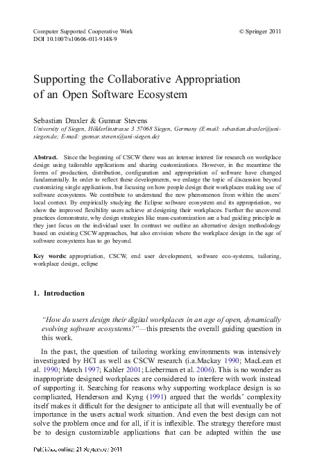 (PDF) Supporting the Collaborative Appropriation of an Open Software Ecosystem