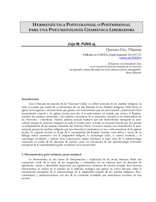 (PDF) RELaT nº431 FUNG, Jojo–Hermenéutica postcolonial o postmisional ...