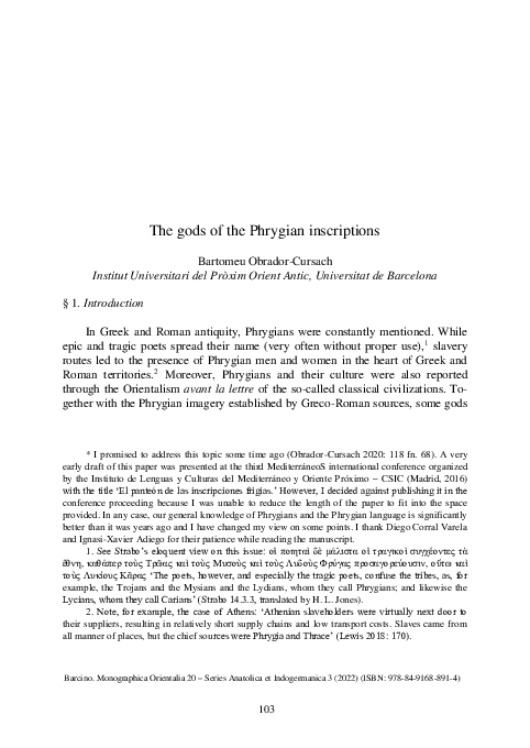 (PDF) The gods of the Phrygian inscriptions