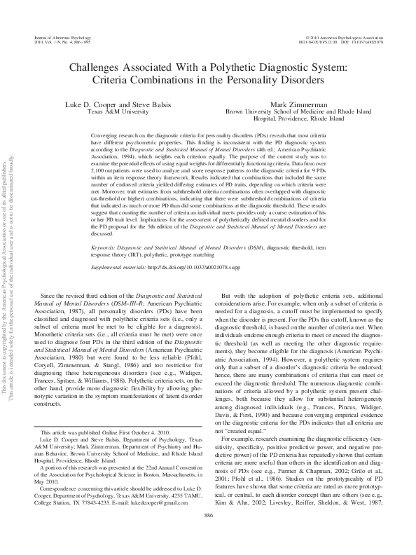 (PDF) Challenges associated with a polythetic diagnostic system ...