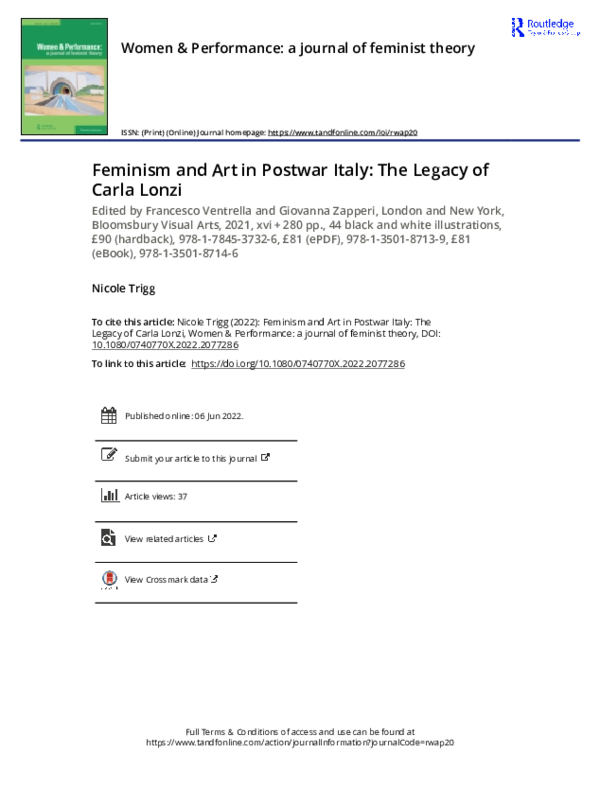 (PDF) Feminism and Art in Postwar Italy: The Legacy of Carla Lonzi ...