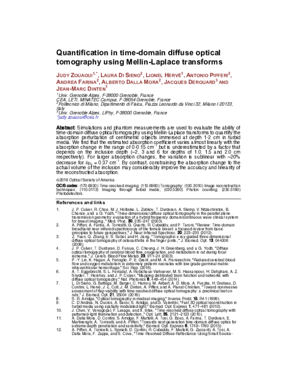 (PDF) Quantification in time-domain diffuse optical tomography using ...