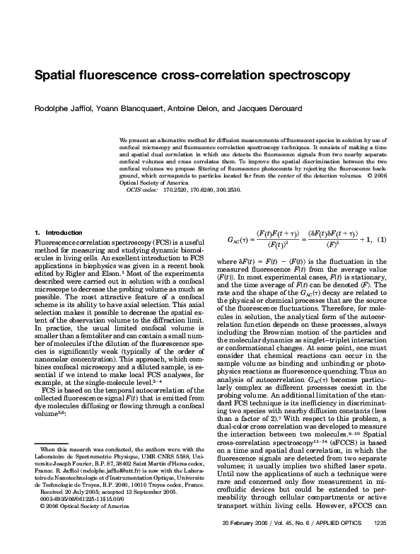 (PDF) Spatial fluorescence cross-correlation spectroscopy