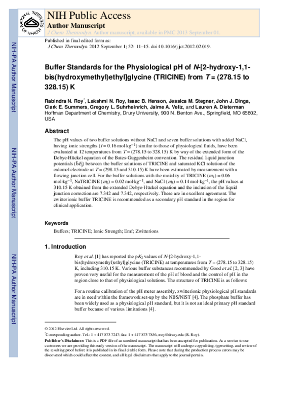 (PDF) Buffer standards for the physiological pH of N-[2-hydroxy-1,1-bis ...