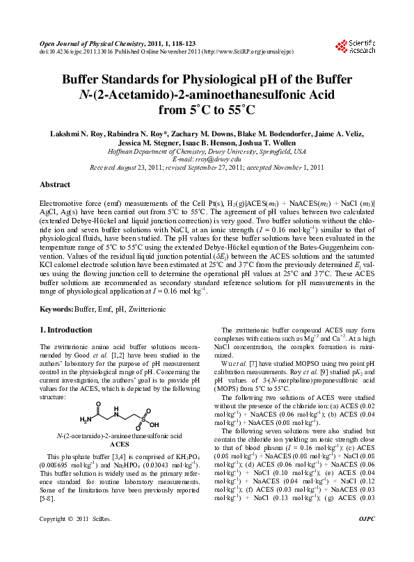(PDF) Buffer Standards for Physiological pH of the Buffer N-(2-Acetamido)-2-aminoethanesulfonic ...