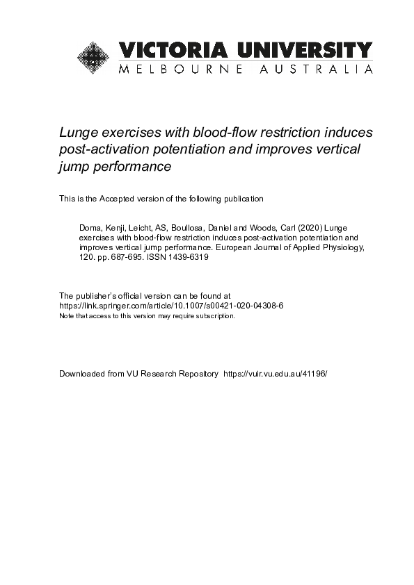 (PDF) Lunge exercises with blood-flow restriction induces post ...