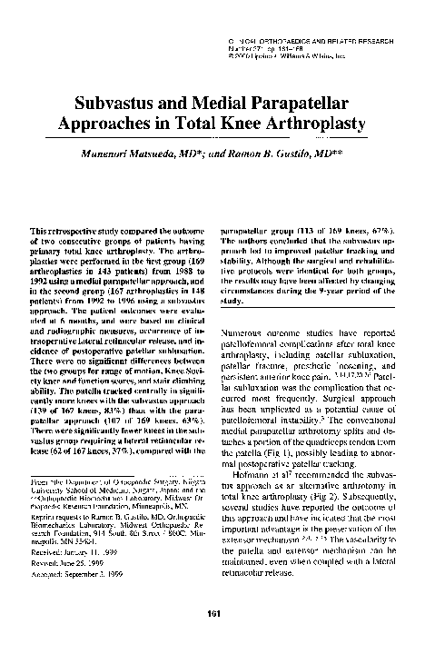 (PDF) Subvastus and Medial Parapatellar Approaches in Total Knee ...