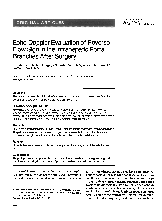 (PDF) Echo-Doppler Evaluation of Reverse Flow Sign in the Intrahepatic Portal Branches After Surgery