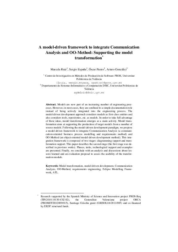 (PDF) A model-driven framework to integrate Communication Analysis and OO-Method: Supporting the ...