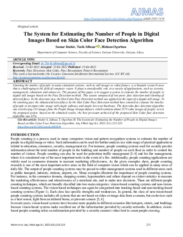 Pdf The System For Estimating The Number Of People In Digital Images Based On Skin Color Face