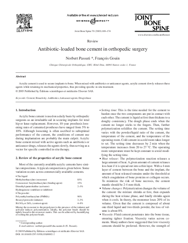 (PDF) Antibiotic-loaded bone cement in orthopedic surgery