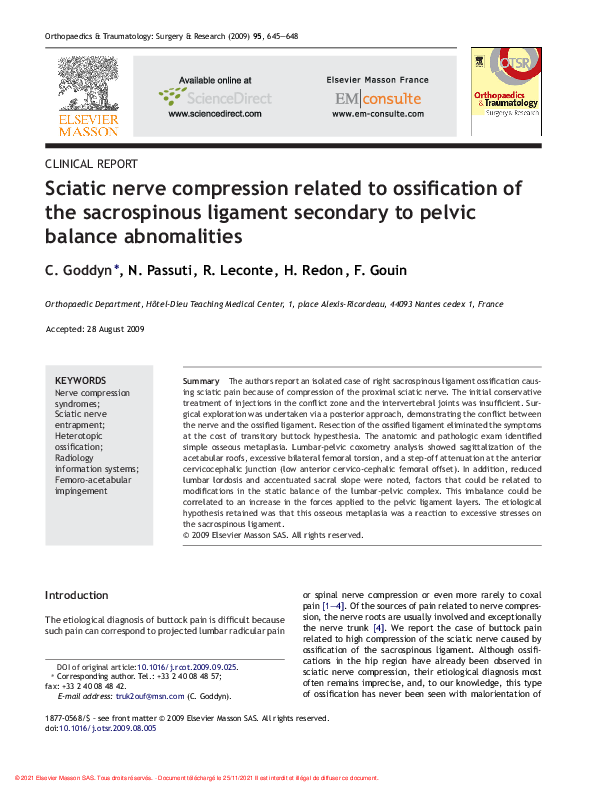 (PDF) Sciatic nerve compression related to ossification of the sacrospinous ligament secondary ...