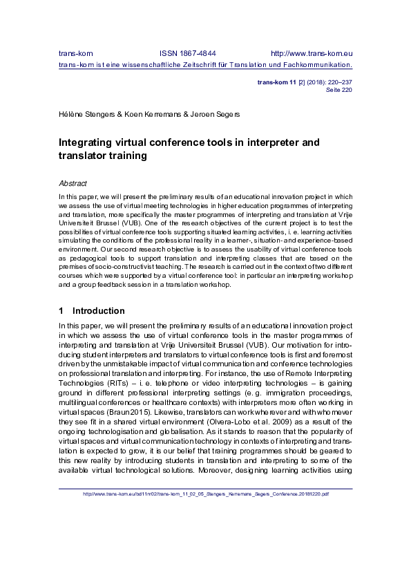 (PDF) Integrating virtual conference tools in interpreter and ...