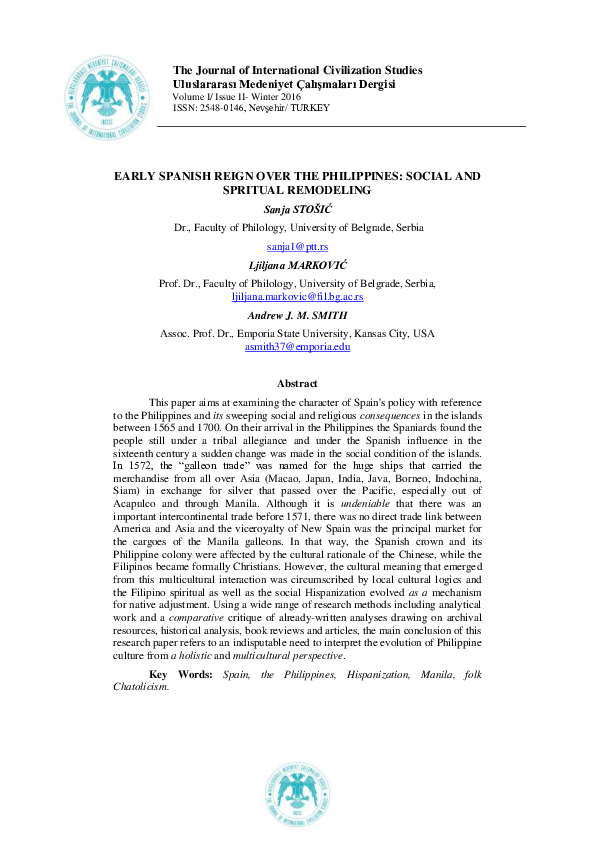 (PDF) EARLY SPANISH REIGN OVER THE PHILIPPINES: SOCIAL AND SPRITUAL ...