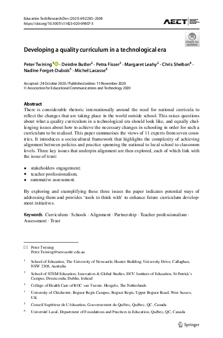 (PDF) Developing a quality curriculum in a technological era