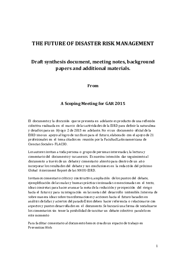 (PDF) The future of disaster risk management