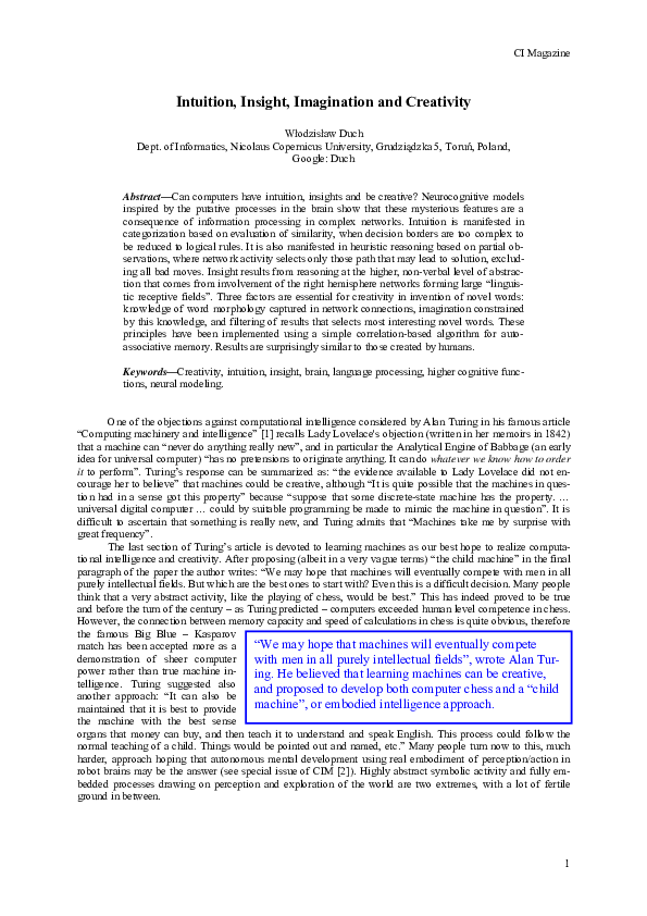 (PDF) Intuition, insight, imagination and creativity