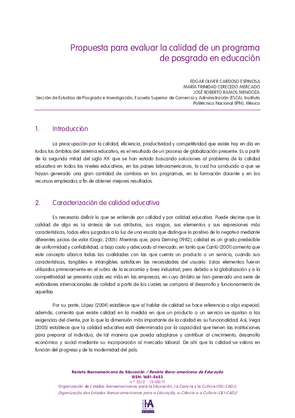 (PDF) Propuesta para evaluar la calidad de un programa de posgrado en educación | Maria Esther ...