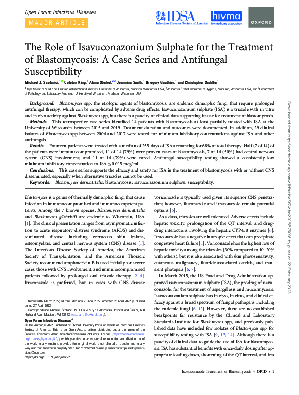 (PDF) The Role of Isavuconazonium Sulphate for the Treatment of ...