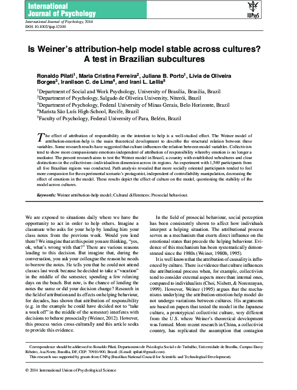 (PDF) Is Weiner's attribution-help model stable across cultures? A test ...