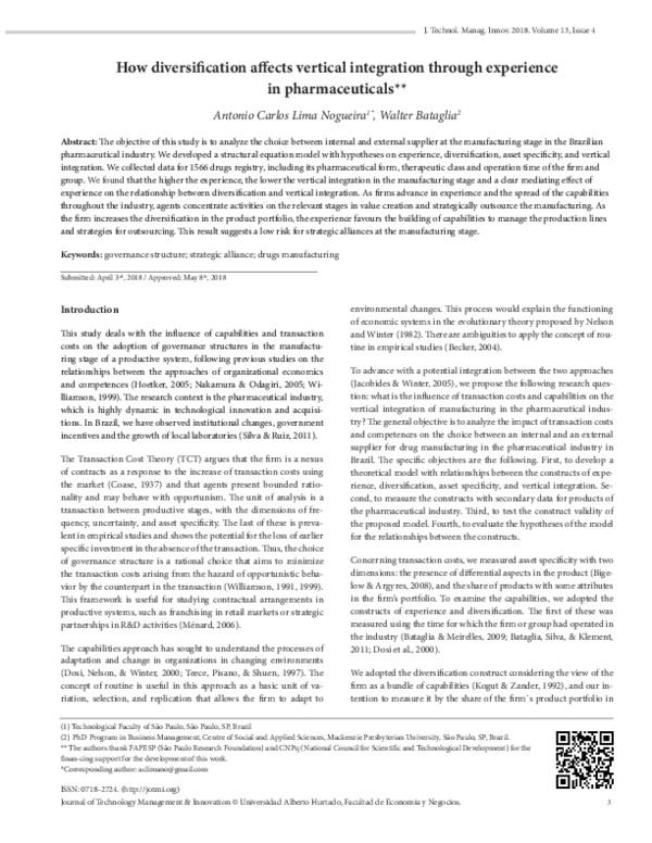 (PDF) How diversification affects vertical integration through ...