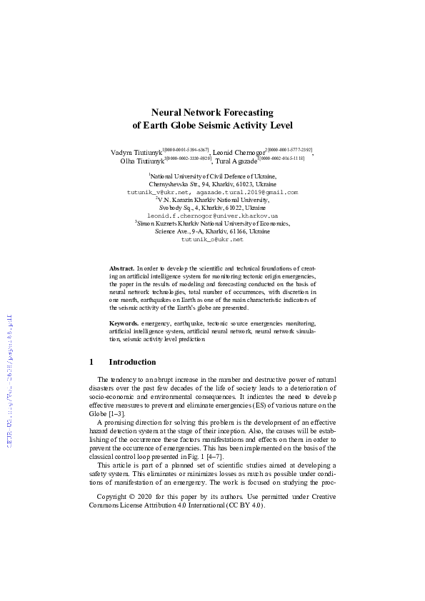 (PDF) Neural network forecasting of earth globe seismic activity level