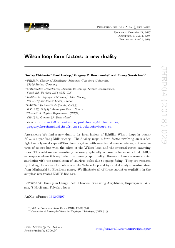 (PDF) Wilson loop form factors: a new duality