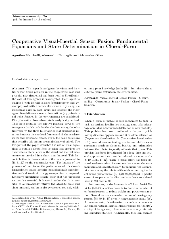 (PDF) Cooperative visual-inertial sensor fusion: fundamental equations and state determination ...