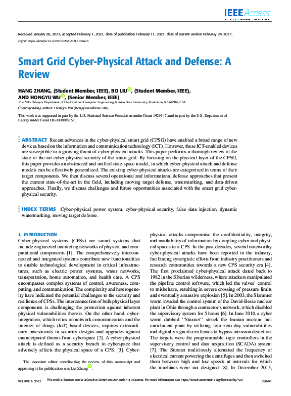 Pdf Smart Grid Cyber Physical Attack And Defense A Review