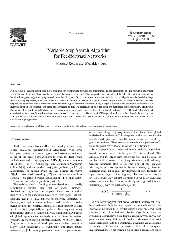 (PDF) Variable step search algorithm for feedforward networks