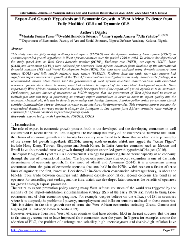 (PDF) Export-Led Growth Hypothesis and Economic Growth in West Africa ...
