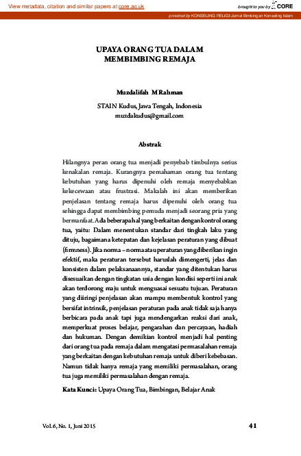 (PDF) Upaya Orang Tua Dalam Membimbing Remaja