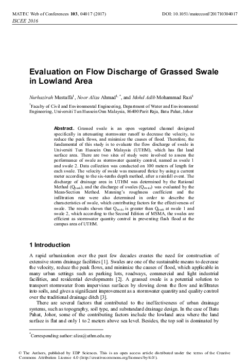 (PDF) Evaluation on Flow Discharge of Grassed Swale in Lowland Area
