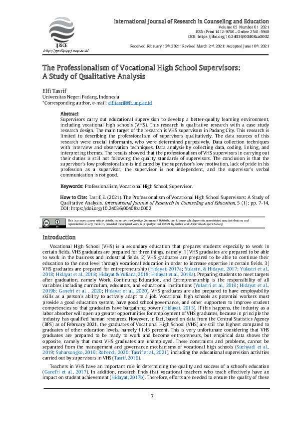 (PDF) The professionalism of vocational high school supervisors: a study of qualitative analysis