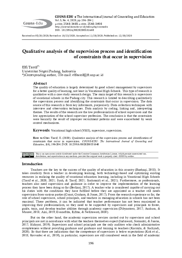 (PDF) Qualitative analysis of the supervision process and identification of constraints that ...