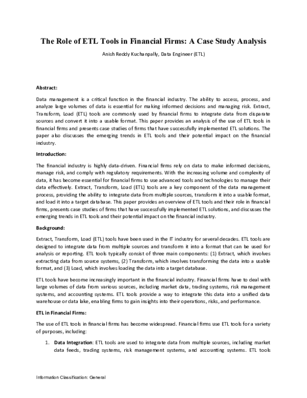 (DOC) The Role of ETL Tools in Financial Firms: A Case Study Analysis