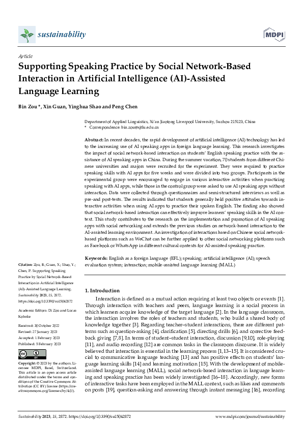 (PDF) Supporting Speaking Practice by Social Network-Based Interaction in Artificial ...