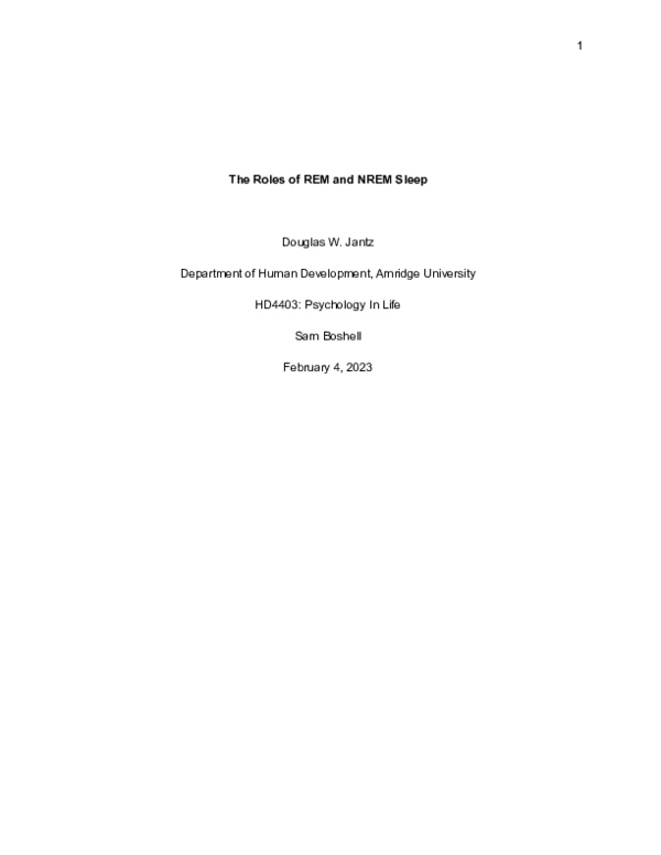 (PDF) The Roles of REM and NREM Sleep