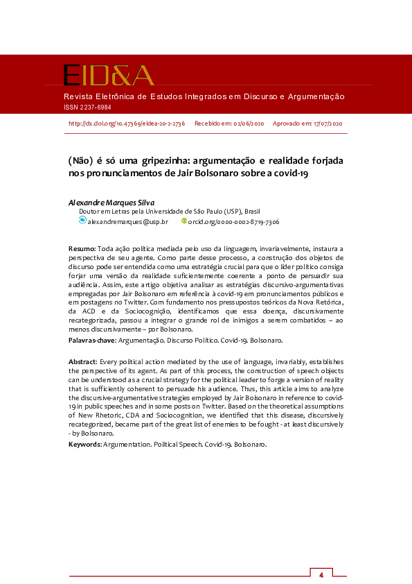 Pdf Não é Só Uma Gripezinha Argumentação E Realidade Forjada Nos