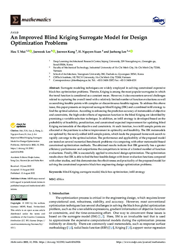 Pdf An Improved Blind Kriging Surrogate Model For Design Optimization